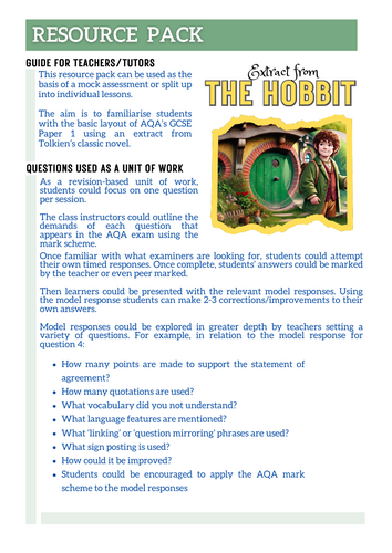The Hobbit - AQA English Language Paper 1 Style Questions | Teaching ...