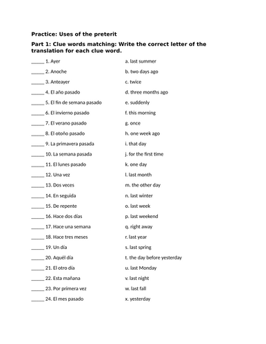 Practice: Uses of the preterit (Spanish) | Teaching Resources