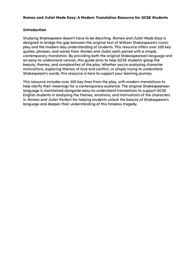 Romeo and Juliet Made Easy: A Modern Translation Resource for GCSE ...