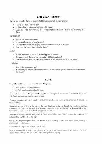 King Lear - Themes Revision | Teaching Resources