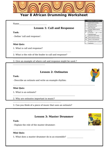 African Drums Compositon Sow of Work | Teaching Resources