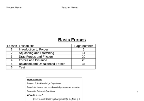 KS3 Year 7 - Basic Forces Unit | Teaching Resources
