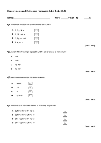 AQA A-Level physics 3.1 Measurements and errors | Teaching Resources