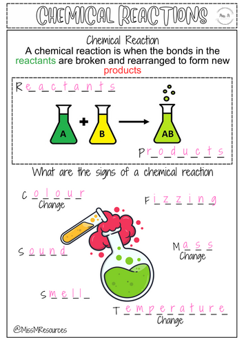 Chemical Reactions KS3 Worksheet- LA/SEND | Teaching Resources