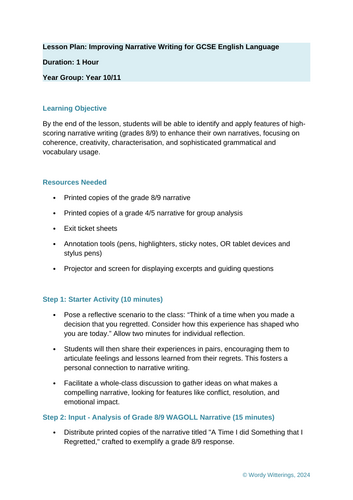 Complete KS4 lesson with resources: Improving Narrative Writing ...
