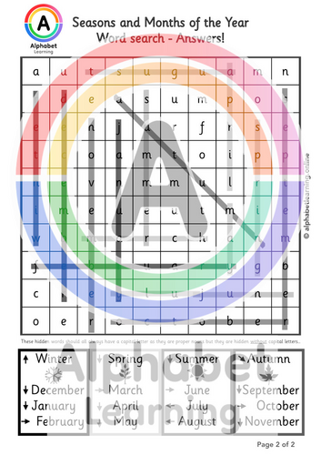 Wordsearch Months and seasons of the year | Teaching Resources