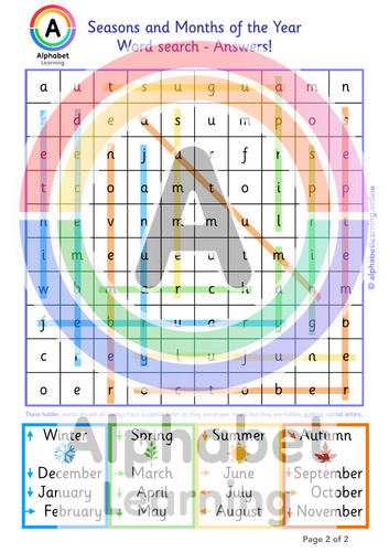 Wordsearch Months and seasons of the year | Teaching Resources