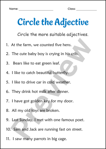 Circle the Adjectives Grammar Worksheets 2nd and 3rd Grade | Teaching ...