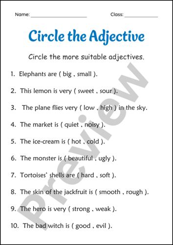 Circle the Adjectives Grammar Worksheets 2nd and 3rd Grade | Teaching ...