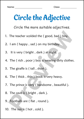 Circle the Adjectives Grammar Worksheets 2nd and 3rd Grade | Teaching ...