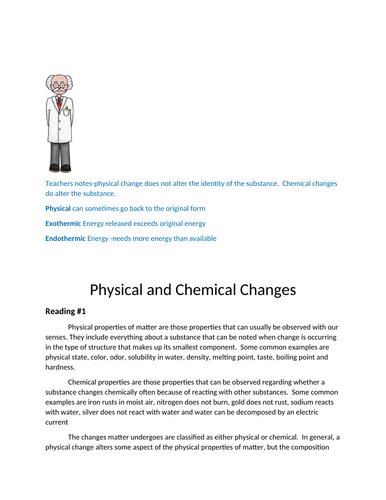 Chemistry Chemical, Physical Change Reading & Labs Middle School ...