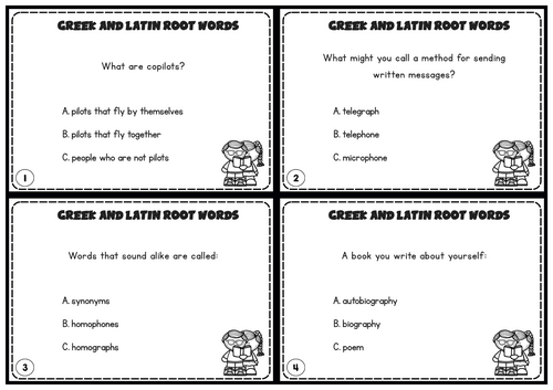 Greek And Latin Root Words Task Cards Practice | Teaching Resources