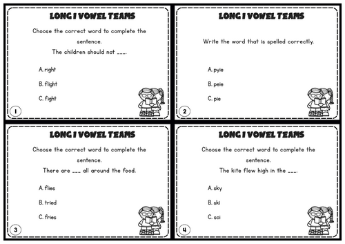 Long I Vowel Teams Task Cards Phonics Engaging Activities | Teaching ...