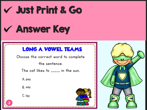 Long A Vowel Teams Task Cards Phonics Review Activities | Teaching ...