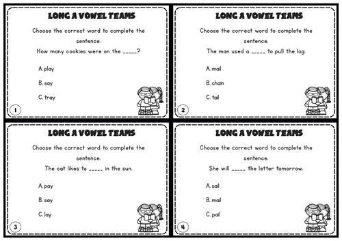 Long A Vowel Teams Task Cards Phonics Review Activities | Teaching ...