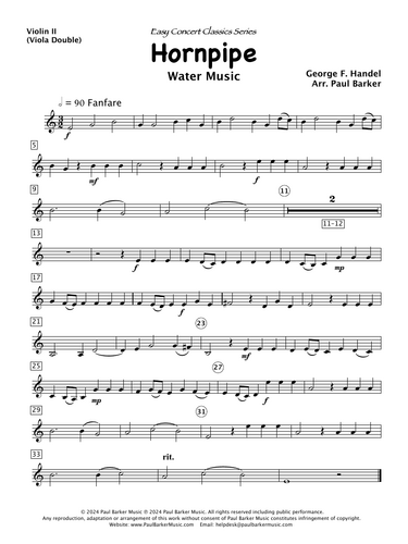 Hornpipe - Water Music (Easy Full Orchestra) | Teaching Resources