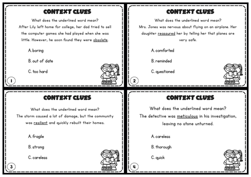 Context Clues Task Cards Vocabulary Review | Teaching Resources