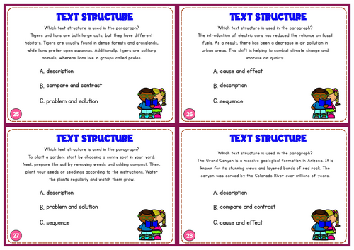 Text Structure Task Cards Fun Activities | Teaching Resources