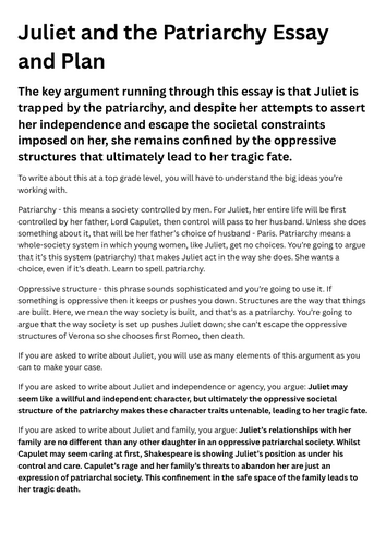 Romeo and Juliet Exemplar Essay and Plan - AQA / EDUQAS - Juliet and ...