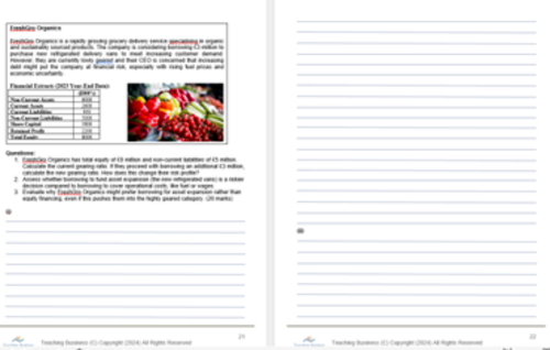 Financial Ratios Workbook (ROCE and Gearing) | Teaching Resources