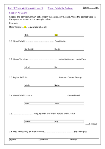 German Assessment Celebrity Culture | Teaching Resources
