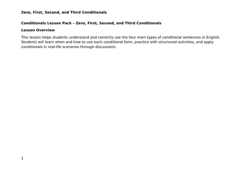 ESL - Mastering Conditionals: Comprehensive Lesson on Zero, First ...