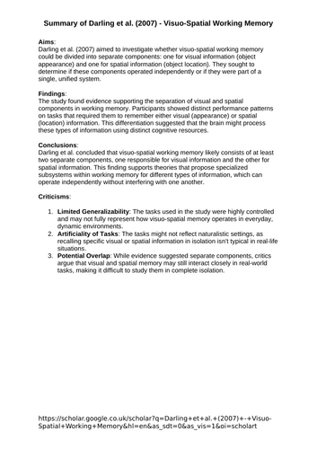 Darling et al. (2007) Visuo-spatial working memory | Teaching Resources