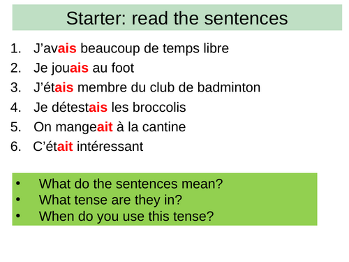 GCSE French: The imperfect tense | Teaching Resources