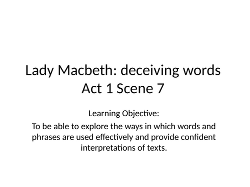 Lady Macbeth - Manipulative in Act 1 Scene 7 | Teaching Resources