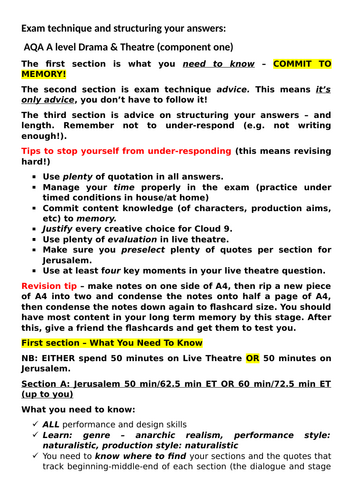 AQA A Level Drama: Full Structure Guide (C1) | Teaching Resources