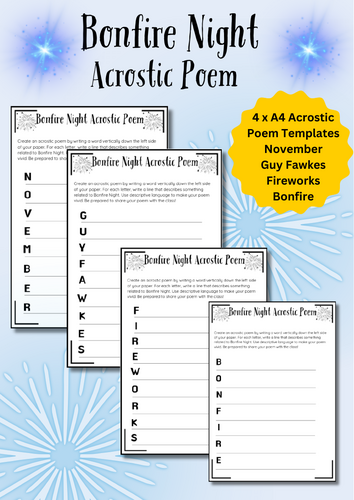 Bonfire Night Acrostic Poem English Writing | Teaching Resources