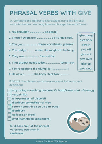 ESL Phrasal Verbs with Give Worksheet | Teaching Resources