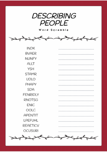 Describing people word scramble puzzle worksheet Activity | Teaching ...