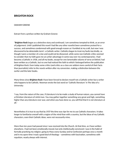 A LEVEL ENGLISH LITERATURE revision of "Brighton Rock" | Teaching Resources