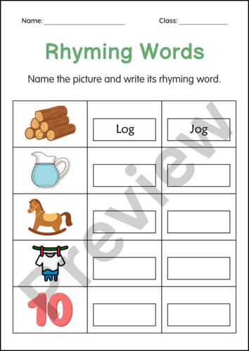 Printable Rhyming Words Activities Worksheets First Grade Phonics ...