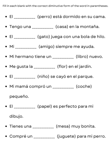 Printable diminutives in spanish worksheet for kids | Teaching Resources