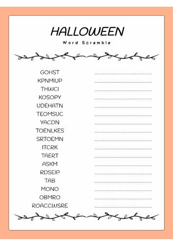 Halloween word scramble puzzle worksheet Activity | Teaching Resources