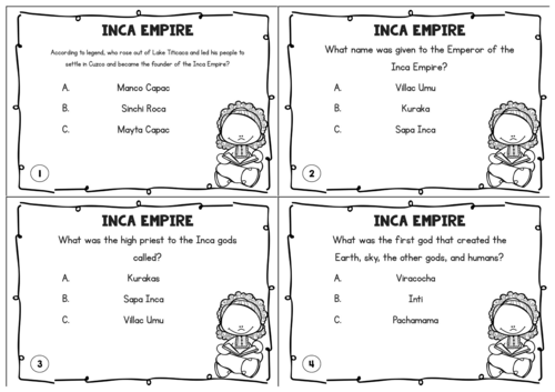 Inca Empire Task Cards Ancient Civilizations Review | Teaching Resources