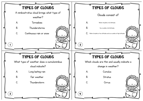 Types Of Clouds Task Cards Weather Review Activities | Teaching Resources
