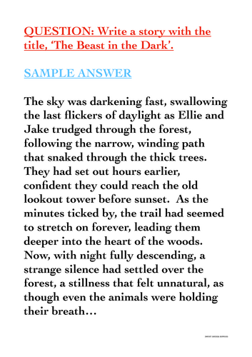 IGCSE English Language: Write a story with the title, ‘The beast in the ...
