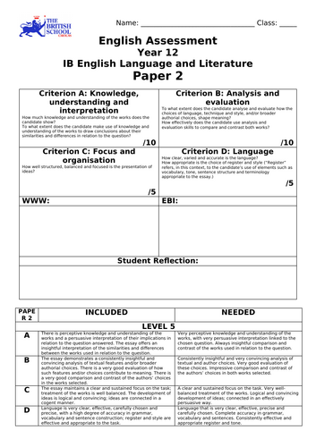 IB Diploma English A Language and Literature - FEEDBACK MARKING SHEETS ...