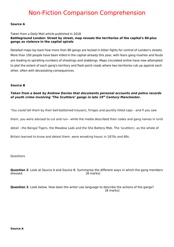 Non-Fiction Comparison 19th v 21st Century Comprehension - Based on ...