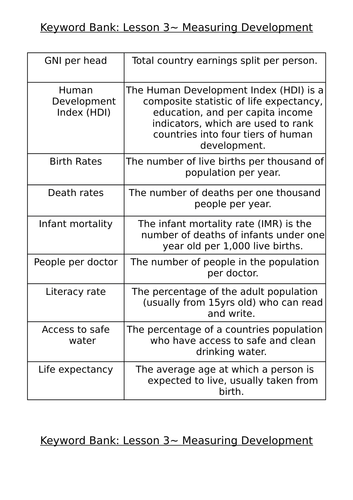 GCSE Geography – Changing economic world - 3 - measuring development ...