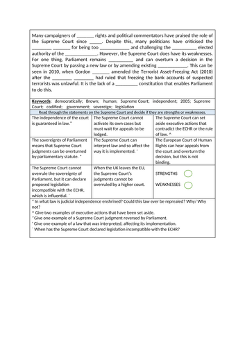 A Level Politics - The supreme court | Teaching Resources
