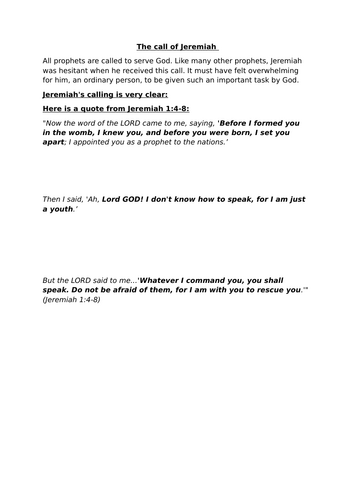 Y8: KS3 CATHOLIC RED: Prophecy and Promise - How does Jeremiah fulfil ...