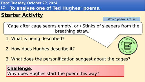 Ted Hughes Poetry IGCSE English | Teaching Resources