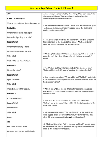 Macbeth Act 1 Scene 1 | Teaching Resources