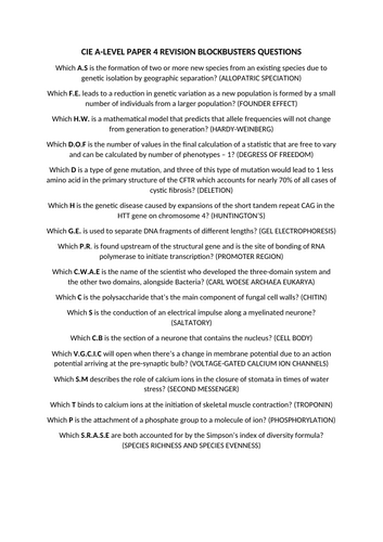 PAPER 4 REVISION (CIE A-level biology) | Teaching Resources