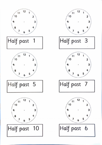 Draw the hands on the analogue clock - half past | Teaching Resources