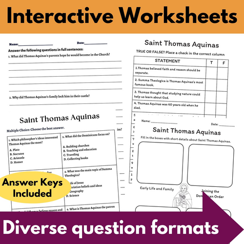 Catholic Saints - Saint Thomas Aquinas - Reading Comprehension and ...